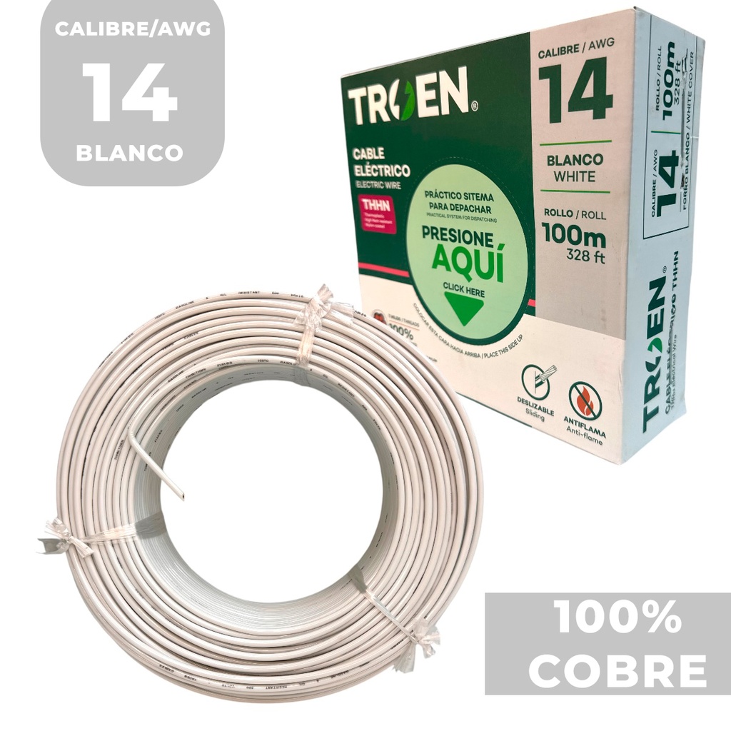 CABLE ELECTRICO 14 AWG BLANCO 7 HILOS TROEN | Litani Import Export
